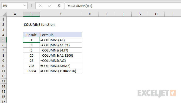 Excel COLUMNS function | Exceljet Excel COLUMNS function | Exceljet